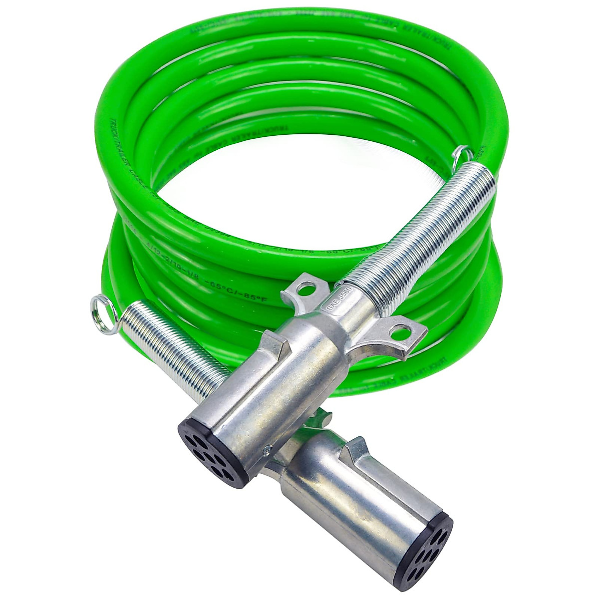 Voilamart 7 Way Trailer Cord Cable 15 Ft Green ABS Straight Trailer Electrical Power Cord Plug for Semi Trucks Trailer Tractors