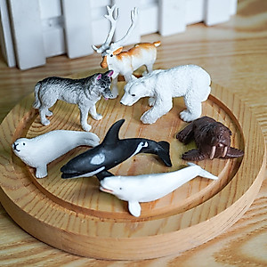 iqipets Arctic Animal Model Sets 7 PCS Mini Polar Bear Killer Whale Reindeer Seal Figurines for Kids Toys Christmas Birthday Gifts