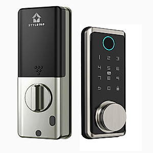 Stylrtop Fingerprint Deadbolt Lock with Glass Touchscreen Keypad,No-WiFi-Access, Keyless Electronic Biometric Lock for Entry Door (Satin Nickel)