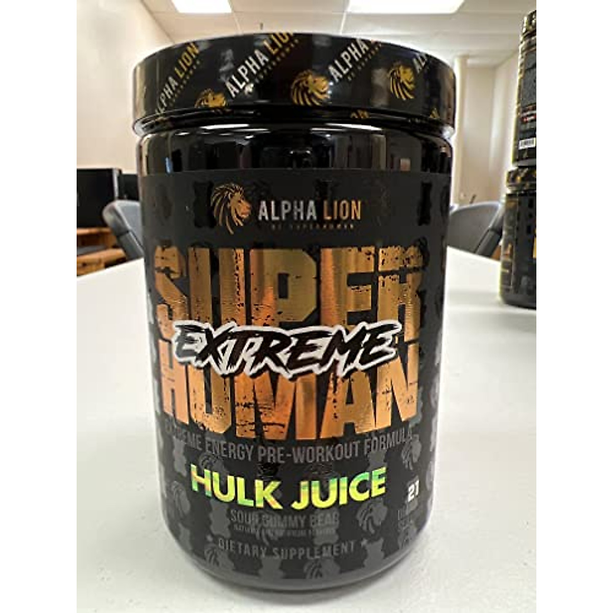 ALPHA LION Superhuman Extreme Pre Workout Powder, Beta Alanine, L-Taurine & Tri-Source Caffeine for Sustained Energy, Nitric Oxide & Citrulline for Pump (21 Servings, Sour Gummy Bear Flavor)