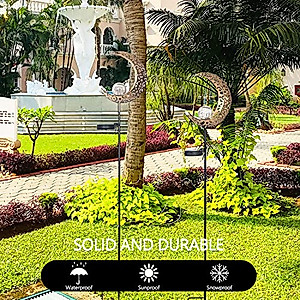 Asense Garden Solar Lights Pathway Stake Outdoor Metal Sculpture Art Decor, Solar Powered LED Lights for Lawn Patio Courtyard, Moon with Crackle Glass Ball