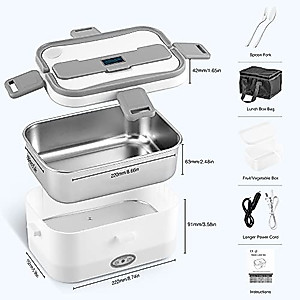 Naibsan Electric Lunch Box 60W Food Heater for Adults, Portable Faster Food Warmer with 1.8L Removable Stainless Steel Container, 12V/24V/110V Leakproof Heated Lunch Box for Car/Office