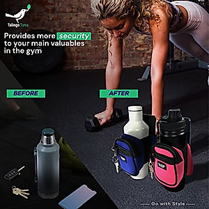 TALINGO TOTE – Gym Water Bottle Pouch with Phone Holder, Secure Zipper Pocket, Card Holder and Key Holder. Ideal Water Bottle Accessories for Gym - Water Bottle Phone Holder for Gym - Large Blue