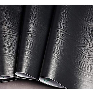 Walldecor1 Black Wood Grain Contact Paper Self Adhesive Shelf Liner Cabinet Countertops Furniture Sticker 17.7 Inch x 196 Inch