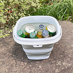 Detsuk Collapsible Basin Bucket (9L+5L)-Collapsible Dish Tub Portable Sink-Foldable Sink Tub for Cleaning Foldable Portable Plastic (9l Dishpan Grey + 5l Bucket Grey)