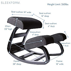 SLEEKFORM Ergonomic Kneeling Chair | Rocking Balancing Wood Knee Stool | Posture Correcting for Bad Backs, Neck Pain & Spine Tension Relief | Orthopedic Balance Seat & Thick Comfortable Knees Cushions