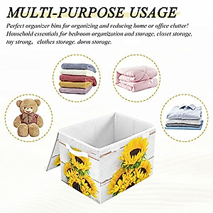 innewgogo Sunflowers Storage Bins with Lids for Organizing Foldable Storage Box With Lid with Handles Oxford Cloth Storage Cube Box for Books
