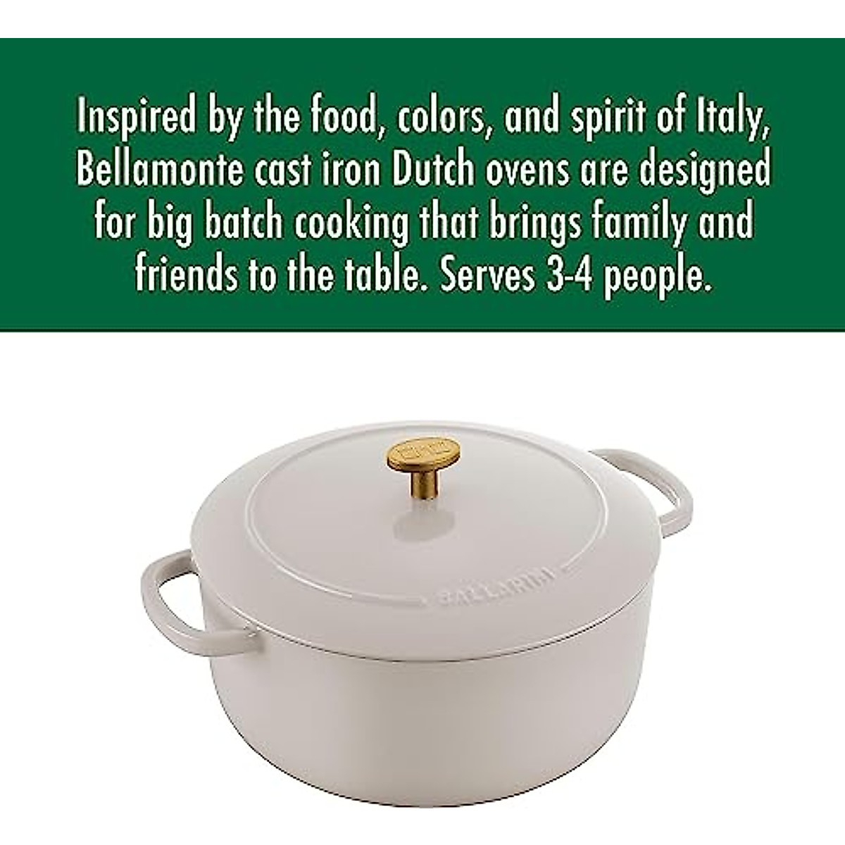 Ballarini Bellamonte Cast Iron Dutch Oven with Lid 4.25-qt, Serves 4-4, Crema White