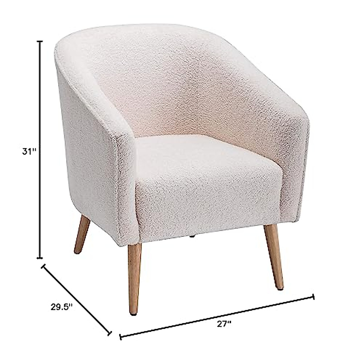 Wovenbyrd Mid-Century Modern Barrel Accent Chair with Tapered Legs, Cream Boucle