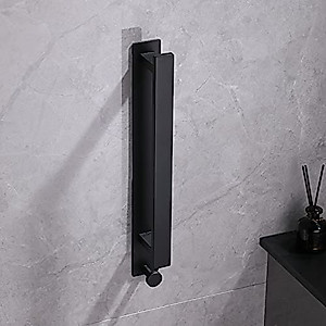 WOSOMOK Vertical Towel Bar for Bathroom with 3M Sticker 15.8 Inch SUS304 Stainless Steel Square Shower Bath Wall Hand Towel Holder Rack No Drilling Matte Black Towel Shelf Rack with Hook