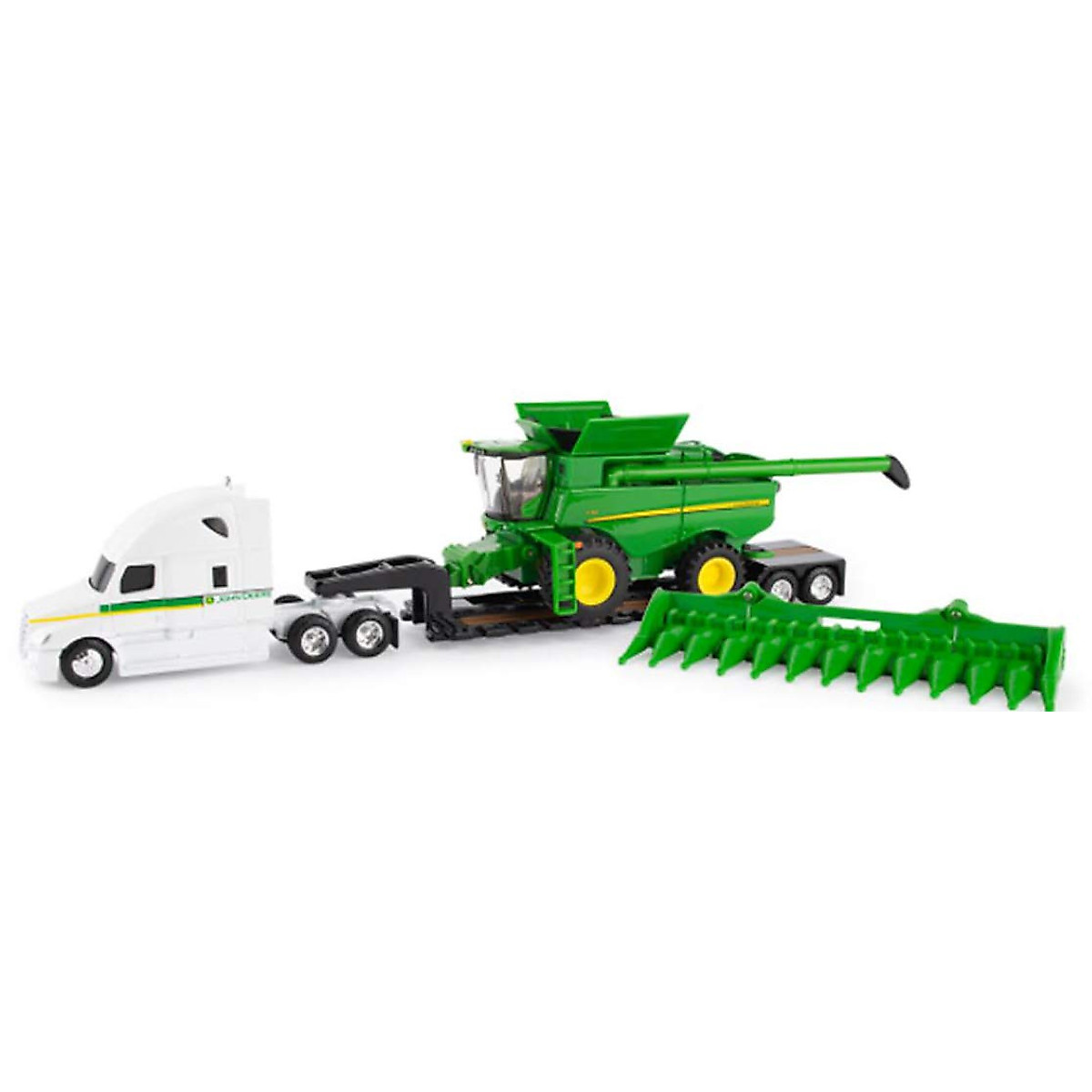 John Deere S780 Combine with Freightliner and Lowboy Trailer 1/64 Scale