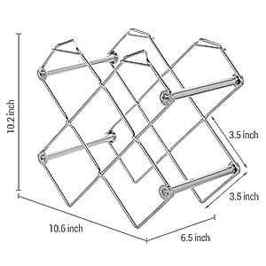 MyGift Modern Silver Wire Metal Stackable Wine Rack Diamond Shaped Stand, Countertop Wine Bottle Holder, Each Rack Holds 10 Bottles, Set of 2