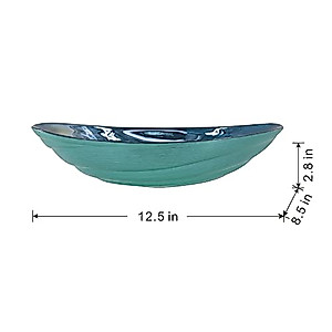 A&B Home Glass Fruit Bowl - Blue Green Decorative Bowl, Large Glass Bowl Tabletop Home Décor, Coffee Table Centerpiece Assecories, 13" x 9" x 3"