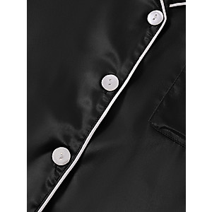 LYANER Women's Satin Pajamas Set Short Sleeve Button Shirt Silky Sleepwear with Shorts Set PJ Black Small