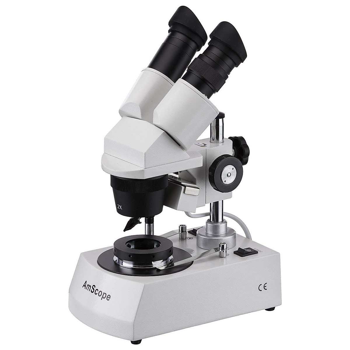 AmScope SE306-P-DK Binocular Stereo Microscope, WF10x Eyepieces, 20X and 40X Magnification, 2X and 4X Objectives, Upper and Lower Halogen Lighting, Reversible Black/White Stage Plate, Pillar Stand, 120V, Includes Darkfield Condenser