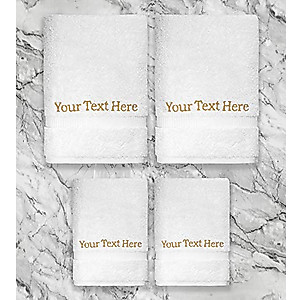 Home and Plan Personalized Towels with Text | 4-Piece Set, 2 Hand Towels (16x30), 2 Wash Cloths (13x13) | Premium Quality Decorative Turkish Cotton | Embroidered in The USA - Custom Text