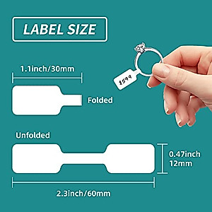 500 Pcs Jewelry Tags Roll for Necklace Earring Price Identify, Labelchoice Rectangle Shape Self Adhesive White Blank Dumbbell Jewelry Price Tags Stickers Labels for Bracelet, Ring, Clothing Display
