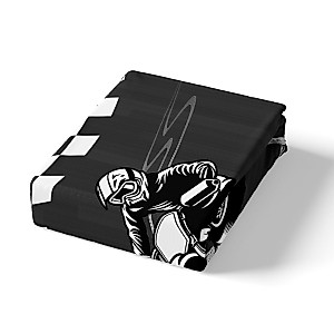 Erosebridal Boys Bedding Set Full Dirt Bike Comforter Cover, Extreme Sport Bed Set Teens Adults Motocross Duvet Cover, Black White Grid Quilt Cover, Black Reversible 3pcs Breathable