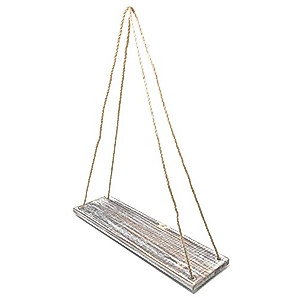 MtnGift Farmhouse Boho Rustic Rope Hanging Shelf - Floating Wooden Decorative Wall Swing Shelves (Set of 3)