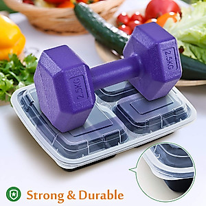 Enther Meal Prep Containers with Lids 20 Pack 3 Compartment Food Storage Bento Lunch Box BPA Free, Reusable, Microwave/Dishwasher/Freezer Safe, 24oz Black Small