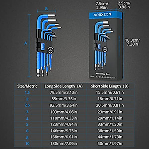VORXEON 9PCS Allen Wrench Hex Key Set, Metric Long Ball End Allen Key Set L-key with Visible Coding for Bike Motorcycle Repair Furniture Assembly Household DIY (1.5mm-10mm)