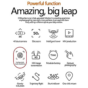 E100 Drone, Hd 4k Aerial Photography With Dual Cameras, Mini Lightweight Quadcopter, Remote Control Quadcopter Boy Folding Model Aircraft Toy, Gesture Photo/Video, Intelligent Obstacle Avoidance (Black)