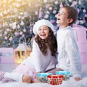 Barydat 6 Pcs Christmas Cookie Storage Buckets with Lids Christmas Theme Candy Cane Snowman Pattern Plastic Cookie Tin Xmas Winter Snowflake Candy Cookies Containers Jars for Xmas Winter Party Supply