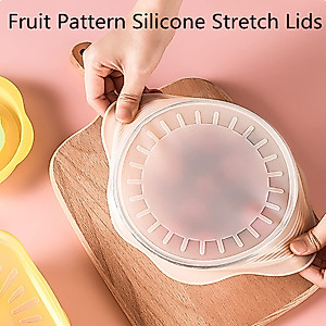 Silicone Stretch Lids Set for Food Storage, Fruit Pattern Food-grade Reusable Silicone Sealing Food Covers for Fresh-keeping Bowl Container Microwave and Dishwasher Safe (6 pcs of Different Sizes)