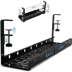 desktop cable management –under desk cable with Adhesive Cable Clips, Cable Hooks, Hook and Loop Cable Holder – Cord Organizer for Desk, Reception, Office – Adjustable Wire Holder (Black)