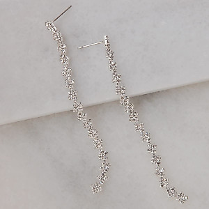 Long Earrings for Women - Rhinestone Earrings Dangling, Silver Dangle Earrings for Women, Silver Tone Chandelier Drop Earrings, Statement Faux Diamond Earrings, Dangly Cubic Zirconia Bridal Earring