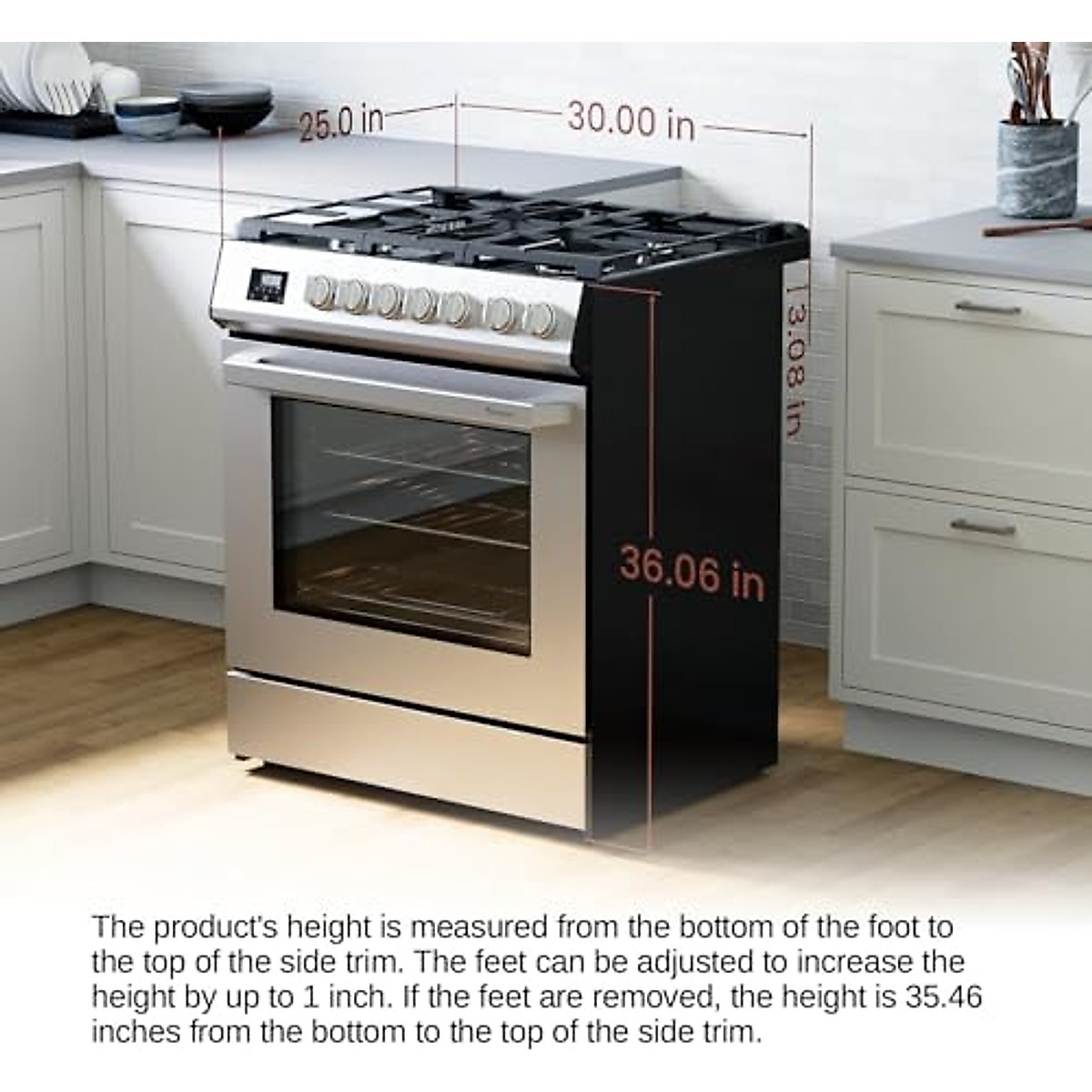 RANGAIRE RRG303TS 30" Gas Range, 5 Sealed Burners, 5.0 cu. Ft. Capacity, Freestanding Slide-in Convection Oven, Easy Reach Racks, Clock and Timer, Stainless Steel