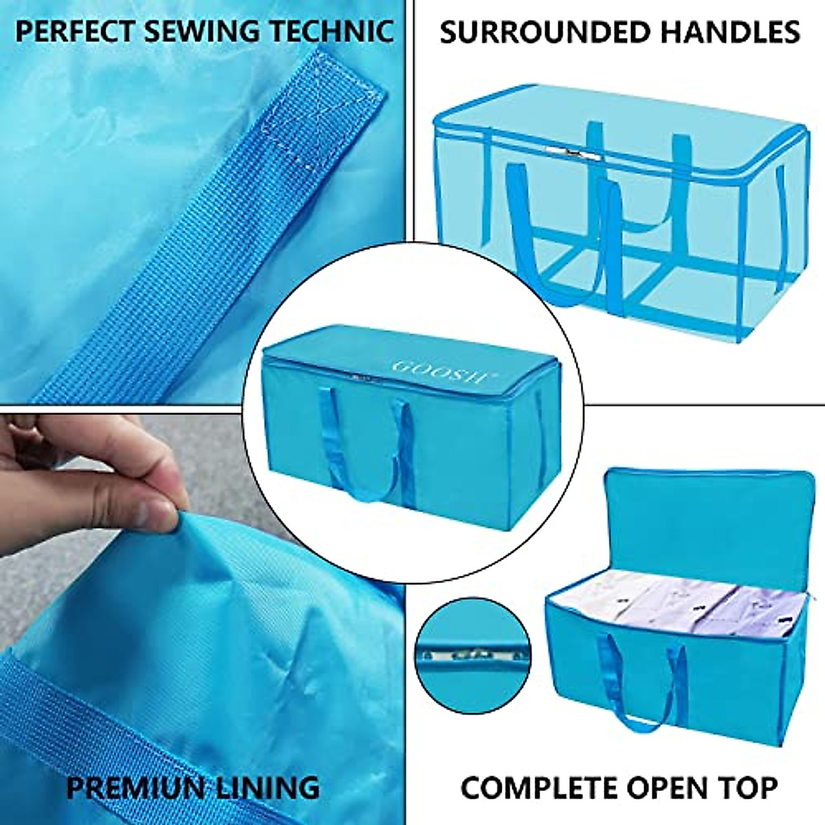 GOOSH 2 Pack Moving Bags Heavy Duty Extra Large with Double Zippers & Carrying Handles, Waterproof Foldable Storage Totes for Space Saving Moving Storage