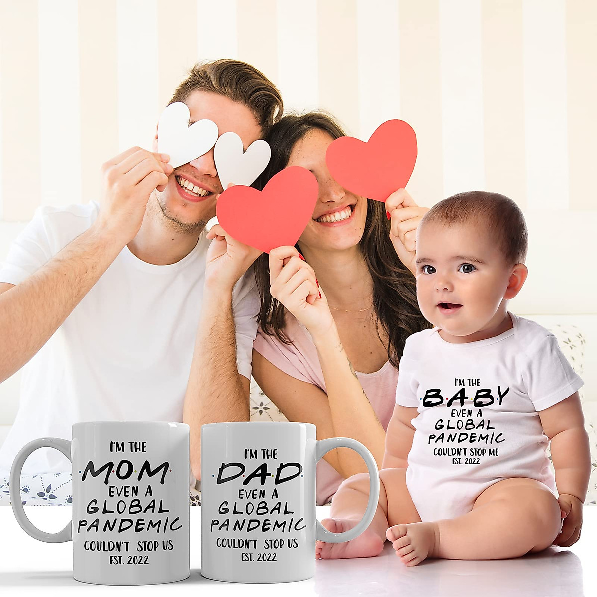 ATFUNSHOP New Parents Gifts for Couples Pregnancy Gifts for First Time Mom and Dad to Be Gifts Mom and Dad Coffee Mug with Baby Romper Est 2022 New Baby Gift Ideal for Baby Shower Gender Reveal