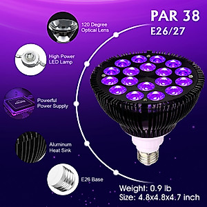 KINGBO Black Light Bulb, 36W LED Blacklight Bulbs E26 PAR38 Glow in The Dark, 395nm LEDs for Blacklight Party, Fluorescent Art, DJ Dance Party, Holiday Decorations, Acrylic Pouring Light