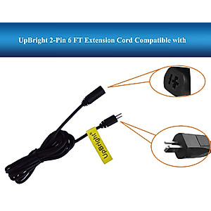 UpBright 2-Pin 6 ft Extension Cord Cable Compatible with Okin Limoss Tranquil Ease Lift Chair Recliner Power Supply Connect Between Motor PD13 65447 SP2-B2 PD18 79065 Tranquil SW-0209 SW-2621 ASW0081