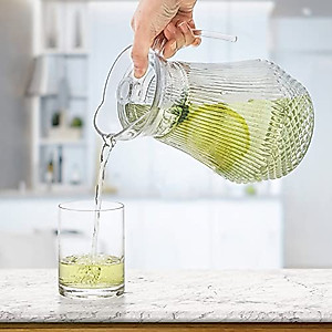 Lawei 2 Pack 50 Oz Acrylic Pitcher, Clear Plastic Water Pitcher with Lid and Spout, Iced Tea Pitcher Beverage Containers for Fridge, Juice, Sangria, Lemonade, Heat-resistant, Shatter-proof, BPA-Free