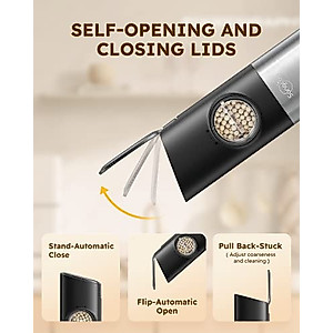 [Upgraded Larger Capacity] Sangcon Gravity Electric Salt and Pepper Grinder Set - USB Rechargeable With Dual Charging Base - Automatic One Hand Operation - Adjustable Coarseness & LED Light Refillable