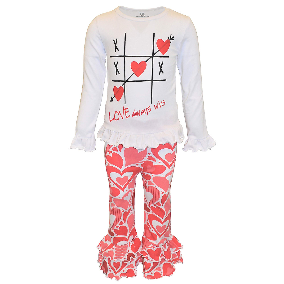 Unique Baby Girls Valentines Day Love Always Wins Pants Set (4t, Love Wins)