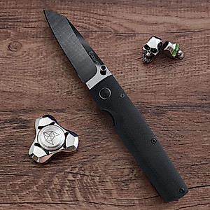 Cool Hand 3.87'' G10 Handle Folding Knife, Sheep Foot Shape Polished Black Ceramic Blade, Liner Lock Mechanism, w/Pocket Clip, EDC Pocket Knives