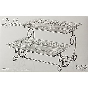 Godinger Silver Art Dublin 2 Tiered Glass Buffet Serving Tray - Chrome Plated Platter Stand with Starburst Design - Party and Event Dessert and Food Display Server