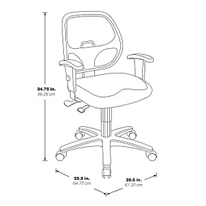 Office Star ProGrid Back Ergonomic Adjustable Office Task Chair with Built-in Lumbar Support and Padded Arms, Interlink Flint