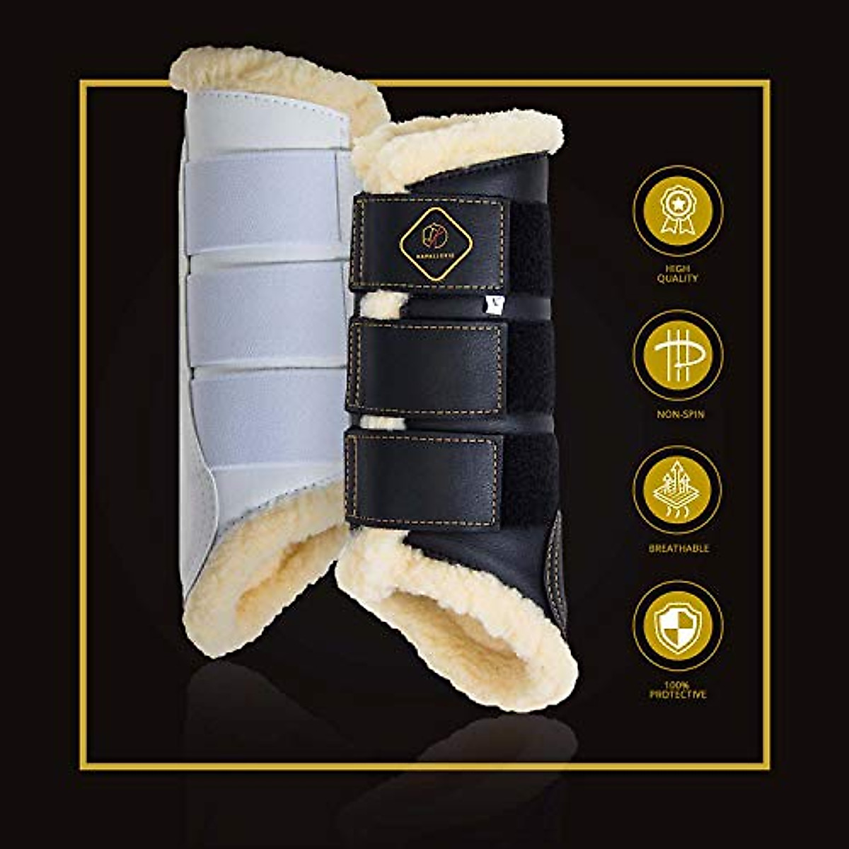 Kavallerie Dressage Horses Boots: Fleece-Lined Faux Leather Woof Brushing Boots for Training, Jumping, Riding, Eventing - Quick Wear for Breathable, Lightweight & Impact-Absorbing Wrap, XL