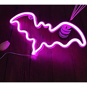 Neon Light,LED Bat Sign Shaped Decor Light,Wall Decor for Christmas,Birthday party,Kids Room, Living Room, Wedding Party Decor(Pink)