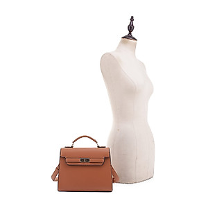EVVE Women's Top Handle Satchel with Detachable Strap Small Pebbled Leather Crossbody Bag_TAN