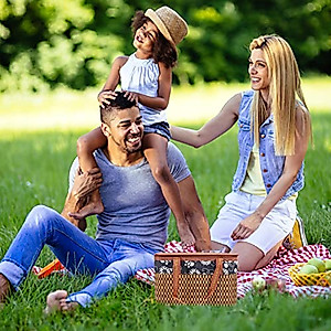 Hemoton Woven Picnic Basket with Lid Wicker Picnic Hamper Chicken Egg Storage Basket Fruit Bread Holder Gift Wrapping Basket with Handle for Home Party