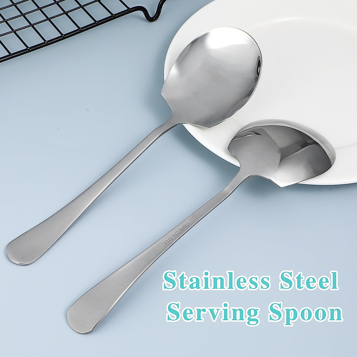 3 Pcs Large Serving Spoons, Stainless Steel Serving Spoon, Spoons Table Spoons, Long Handle Soup Spoons, Large Serving Tablespoons, Serving Spoons Set Kitchen Tool