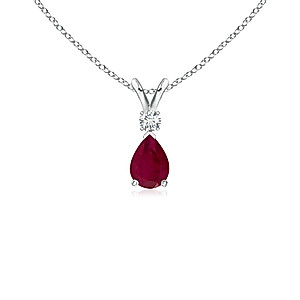 Angara Natural 0.4 Ct Ruby Teardrop Pendant Necklace with 0.04 Ct Diamond for Women in Sterling Silver (Grade-A | Size-6x4mm) | July Birthstone, Birthday, Anniversary, Wedding Jewelry Gift For Women
