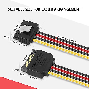 BENFEI SATA Power Extension Cable, 3 Pack 15 Pin SATA Male to Female Extender Cable Cord Adapter for Hard Drive Disk, HDD, SSD, PCIE, 8 inches