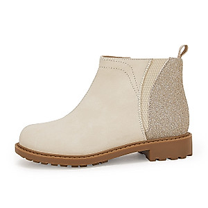 Coutgo Girl's Platform Boots Round Toe Low Chunky Heel With Side Zipper Chelsea Booties Faux Leather Kids Child Youth Dress Boot