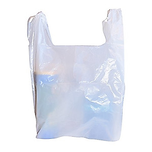 100 Large Plastic Grocery T-Shirt Bags - Plain White 12" x 6" x 21" by JA Kitchens